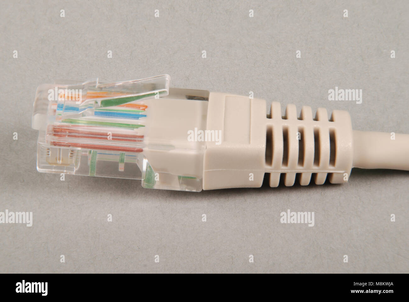 Lan cable and connector RJ45, isolated on grey background Stock Photo ...