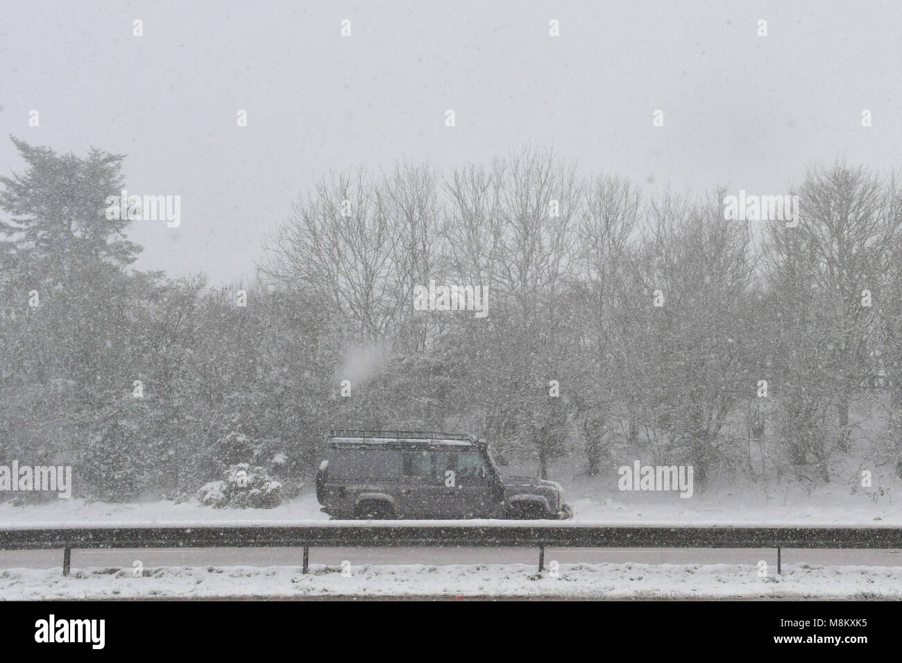 Exeter, Devon, UK. 18th March 2018. UK Weather. Heavy snow and ...
