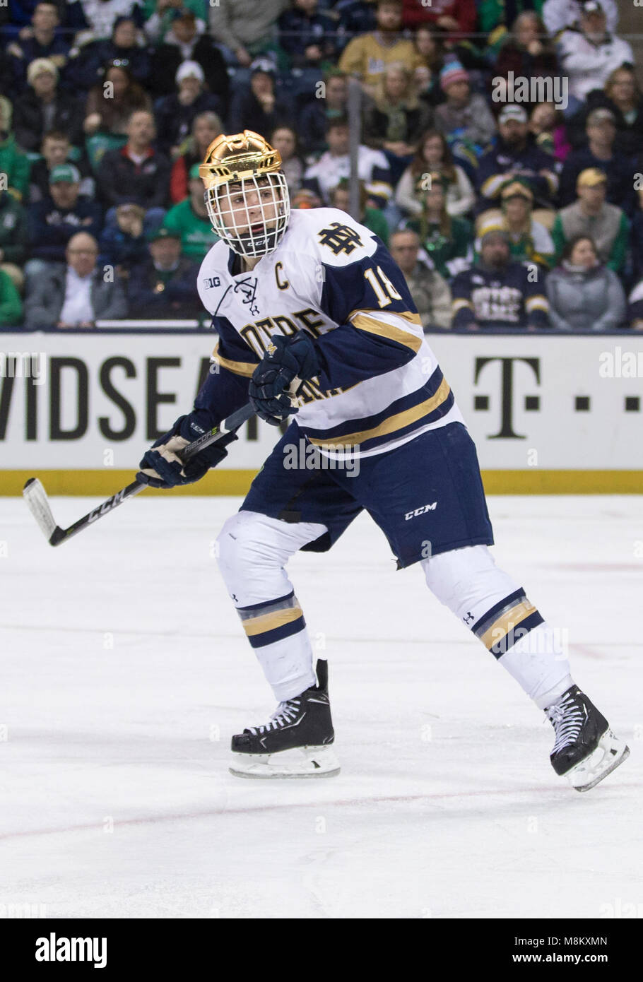 Overtime. 17th Mar, 2018. Notre Dame forward Jake Evans (18) during ...
