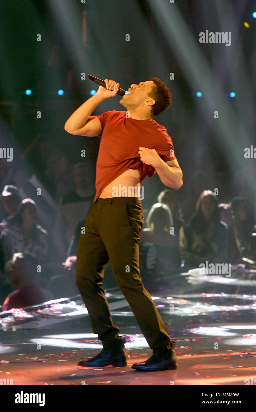 Munich, Germany. 17th Mar, 2018. Singer Cesar Sampson, who is ...