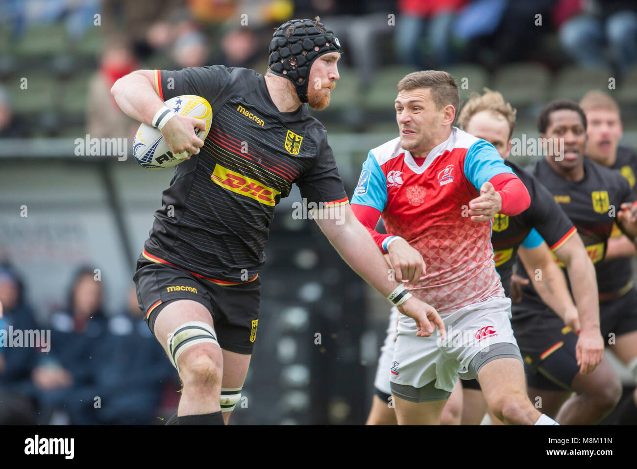 18 March 2018, Germany, Cologne: Match 5 of the Rugby Europe ...