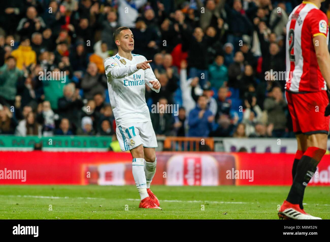 Lucas Vazquez of Real Madrid celebrates the goal during the Santander ...