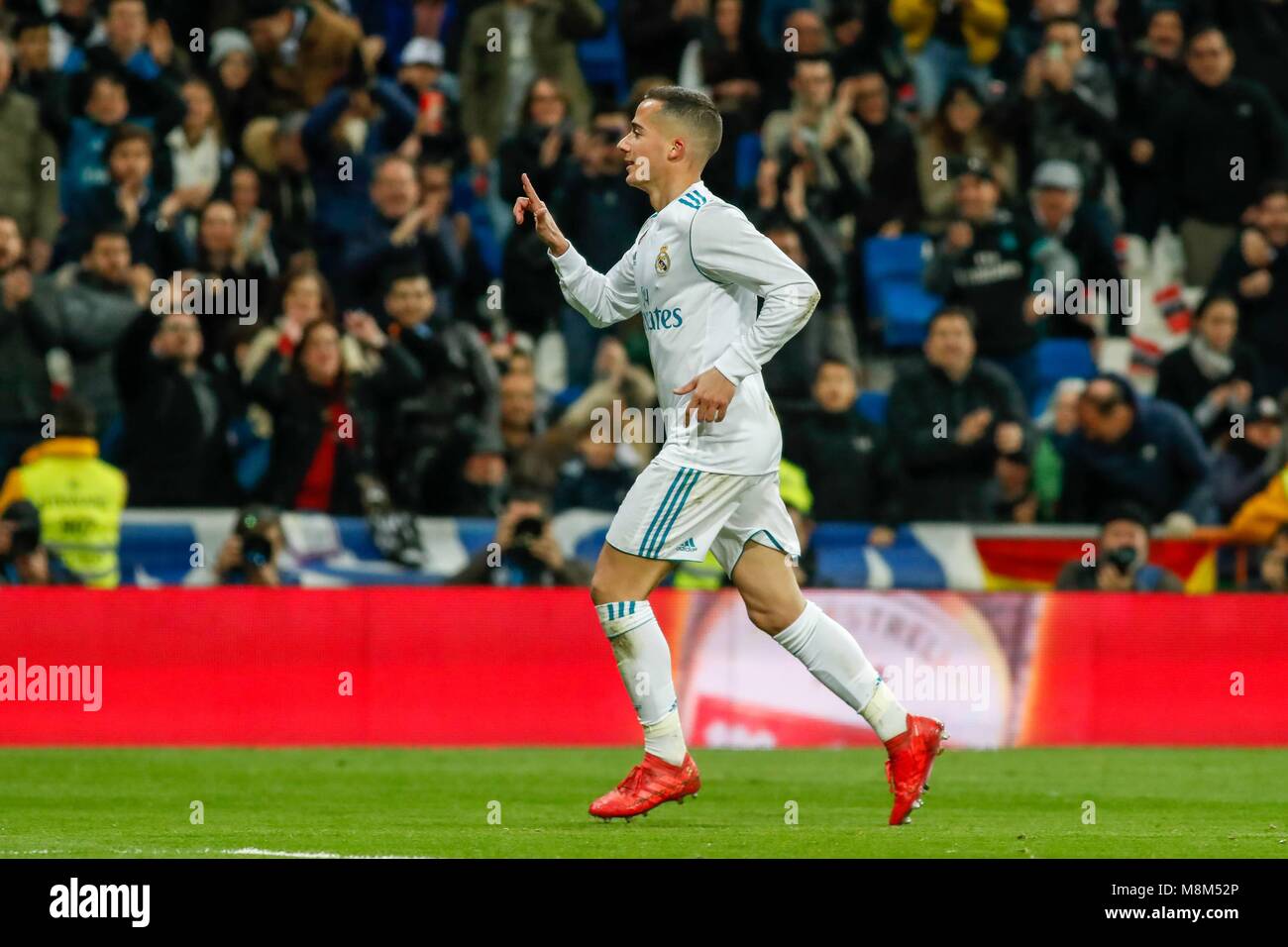 Lucas Vazquez of Real Madrid celebrates the goal during the Santander ...