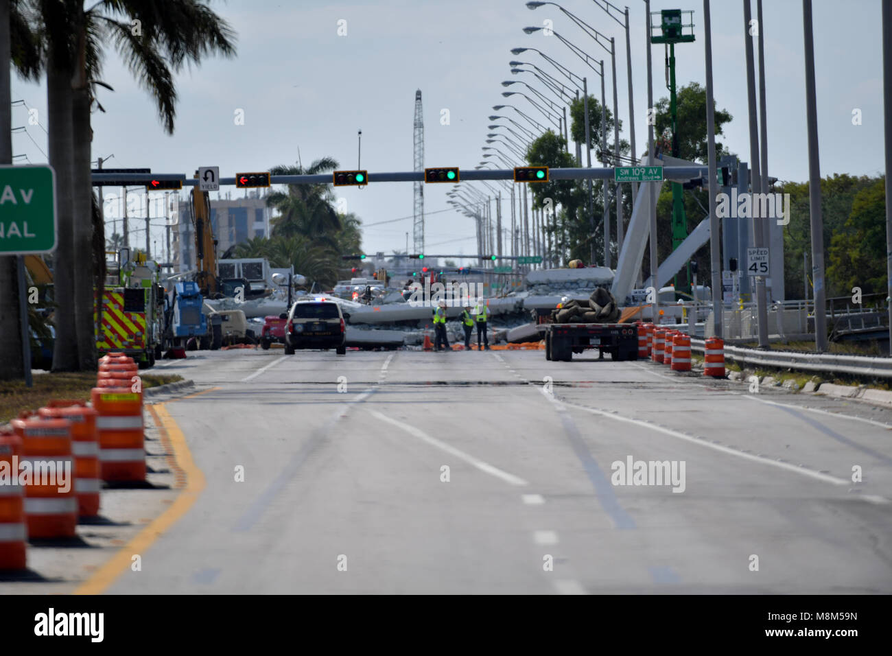 MIAMI, FL - MARCH 17: Crack on Florida Bridge Was Discussed in Meeting ...