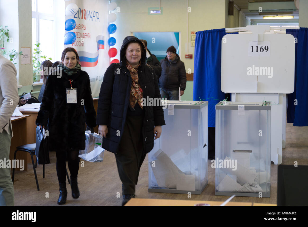 MOSCOW, RUSSIA - MARCH 18, 2018: Members of the election commission ...