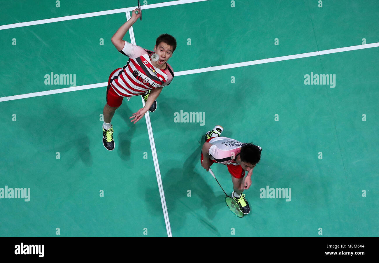 Birmingham. 19th Mar, 2018. Marcus Fernaldi Gideon(L)/Kevin Sanjaya ...