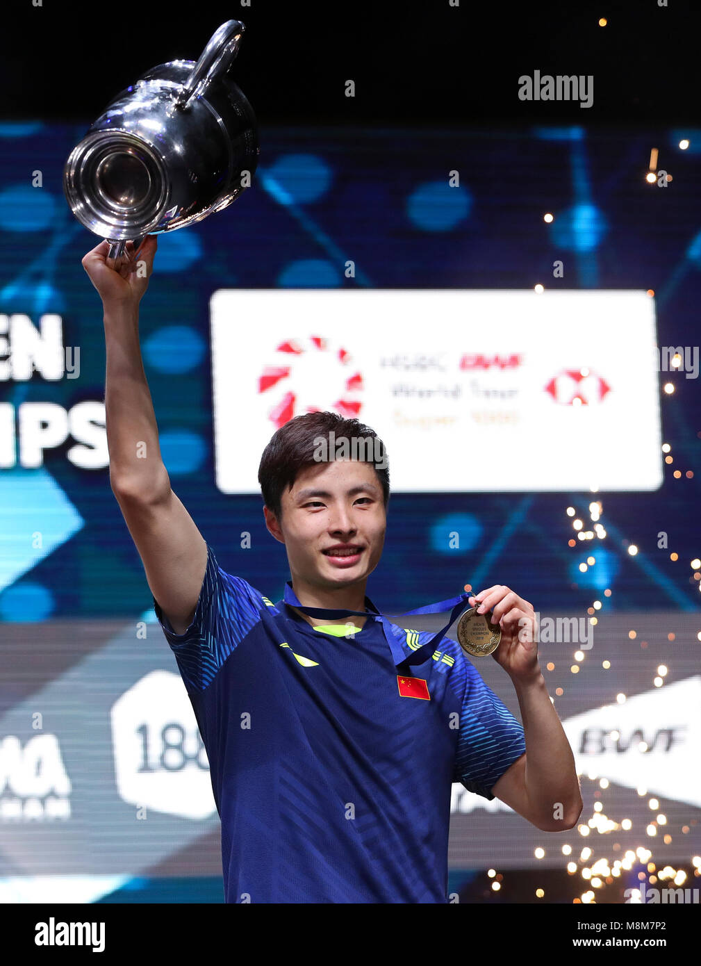 Birmingham. 18th Mar, 2018. Shi Yuqi of China poses during the medal ...