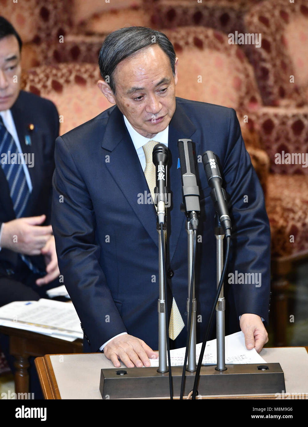 Tokyo, Japan. 19th Mar, 2018. Chief Cabinet Secretary Yoshihide Suga ...