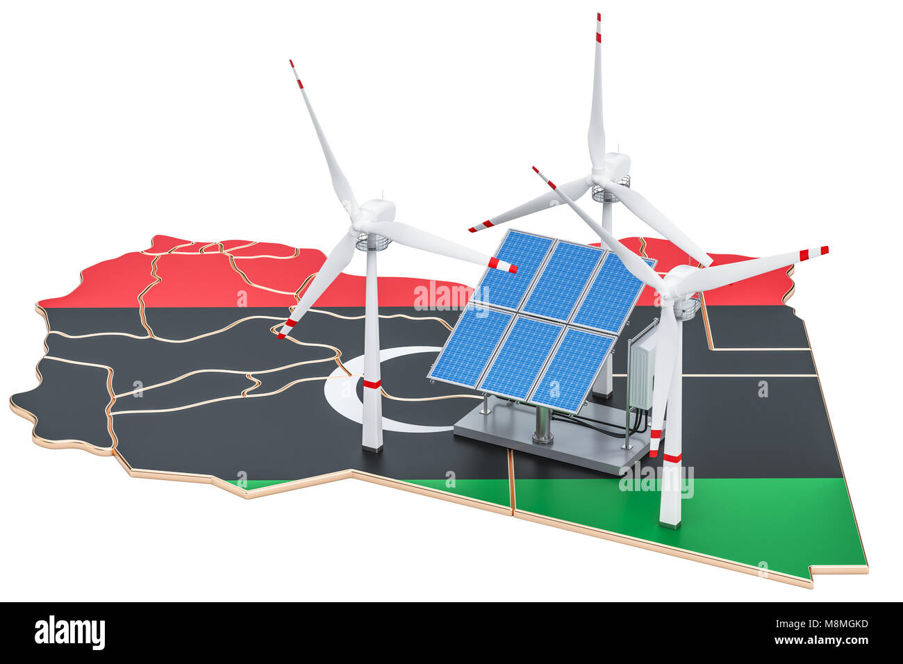 Renewable energy and sustainable development in Libya, concept. 3D ...
