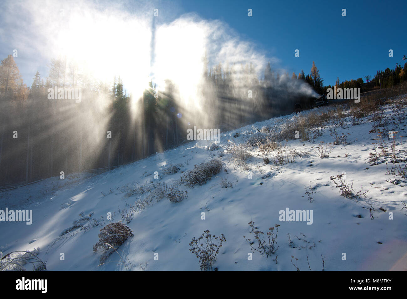 Snow making turbines or snow guns are used to create the best base ...