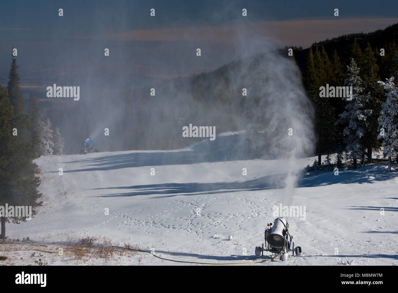 Snow making turbines or snow guns are used to create the best base ...