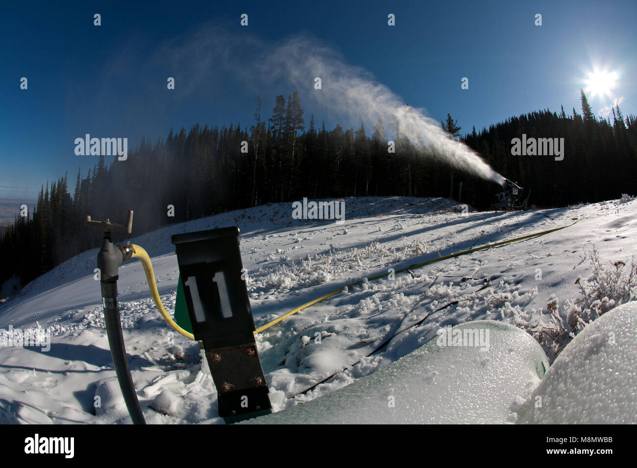 Snow making turbines or snow guns are used to create the best base ...