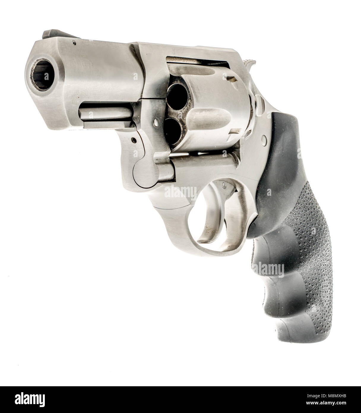 A silver revolver on an isolated background Stock Photo - Alamy