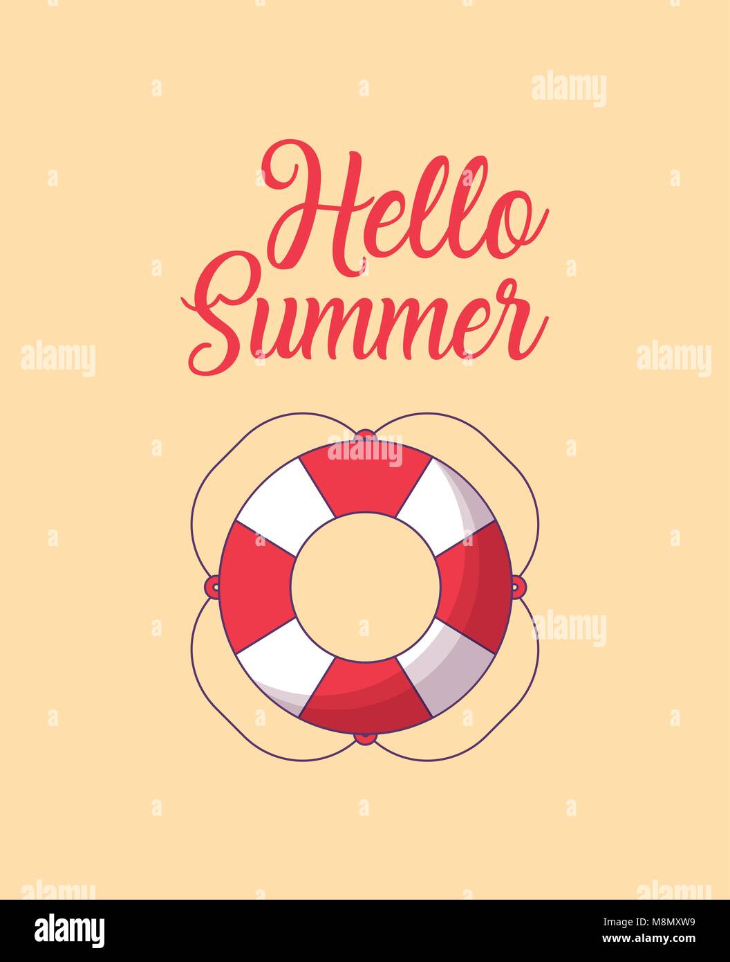 Hello summer design with summer float over orange background, colorful ...