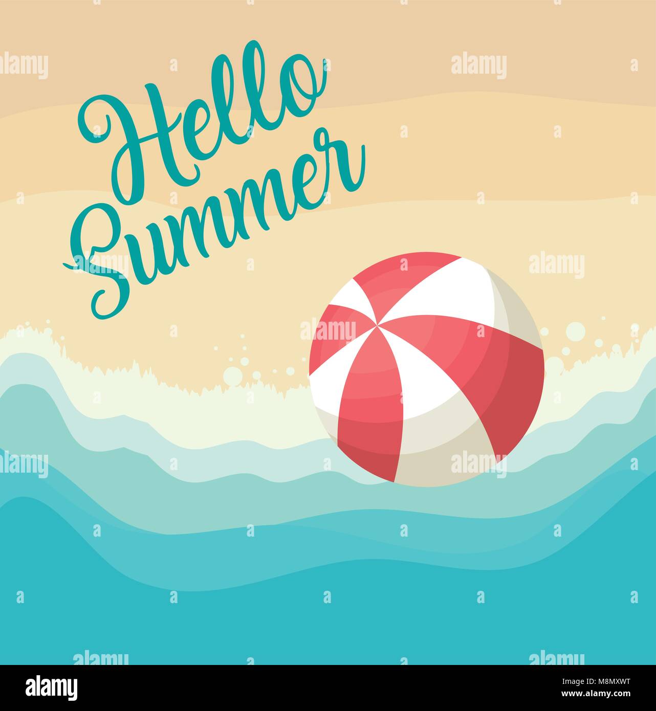 Hello summer design with ball over beach background, colorful design ...