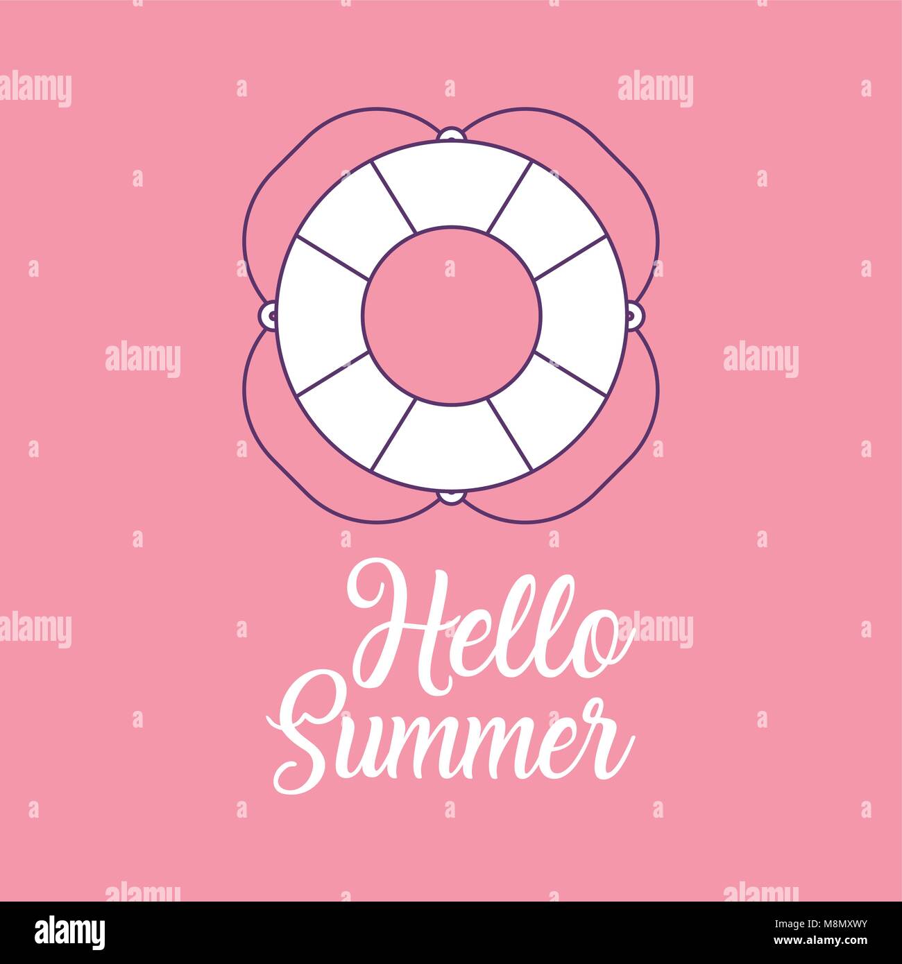 Hello summer design with summer float over pink background, colorful ...