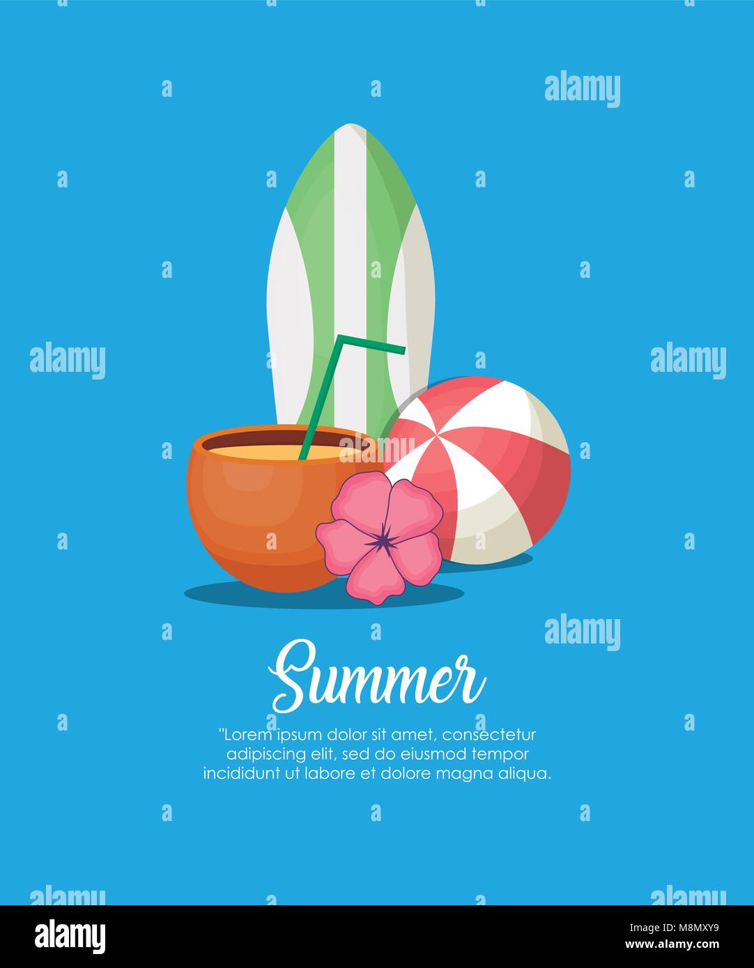 Infographic of summer concept with surfboard and related icons over ...