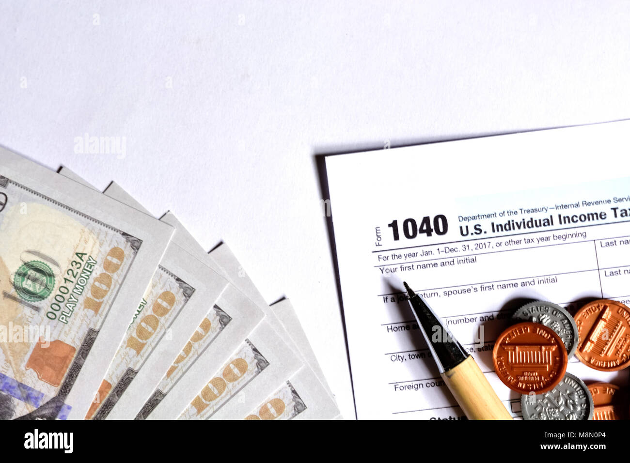 American tax form 1040 on white background. Fill-up American tax form ...