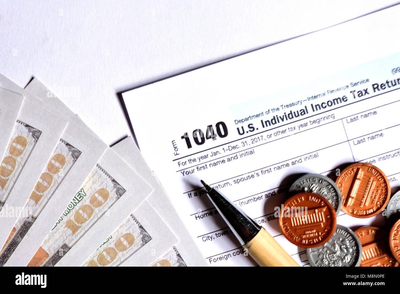 American tax form 1040 on white background. Fill-up American tax form ...