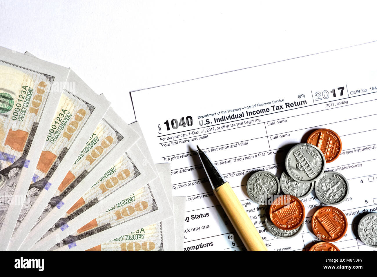 American tax form 1040 on white background. Fill-up American tax form ...