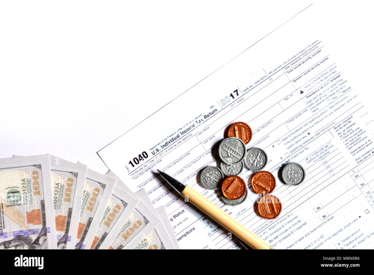 American tax form 1040 on white background. Fill-up American tax form ...