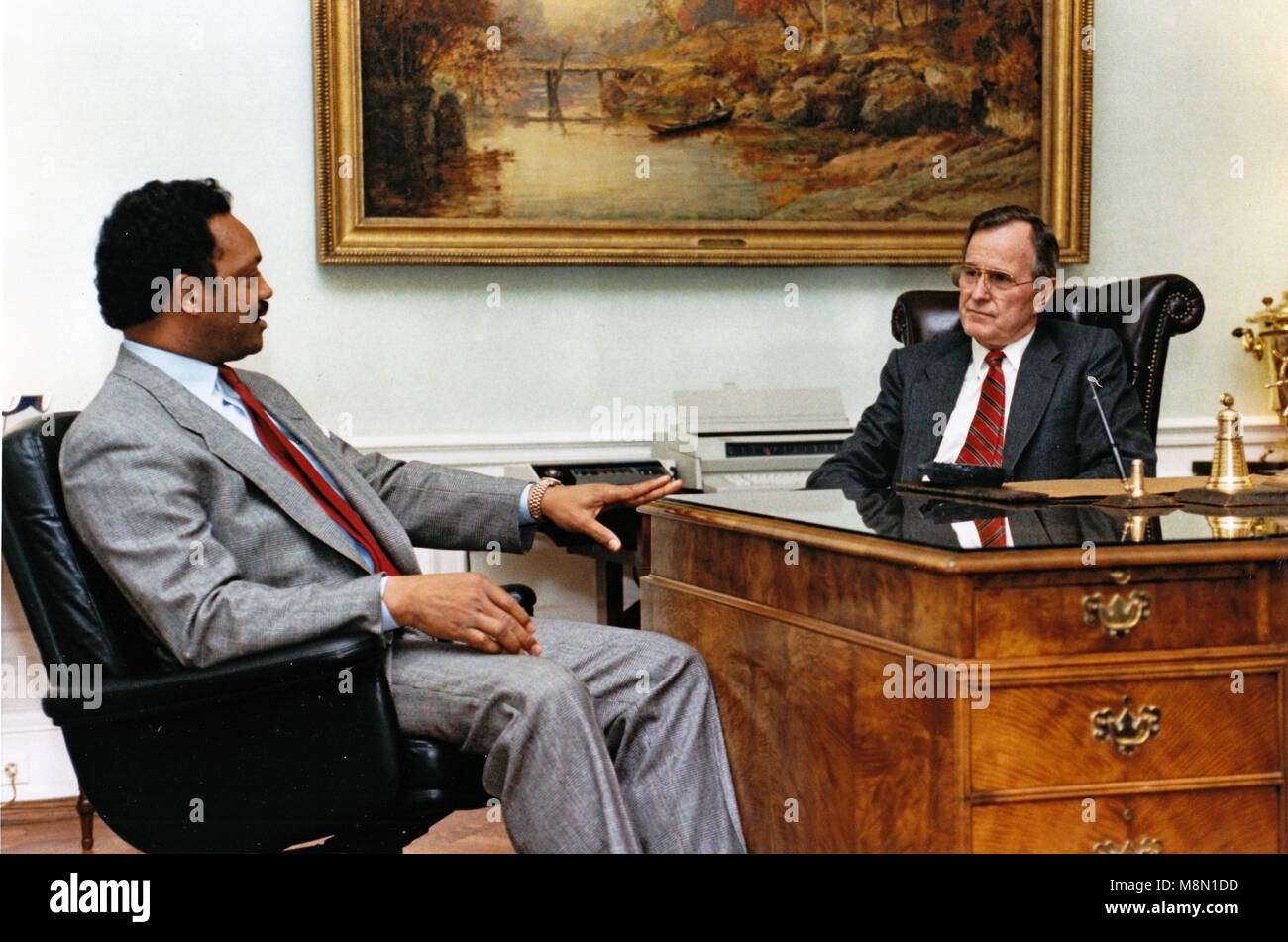 United States President George H.W. Bush meets with the Reverend Jesse ...