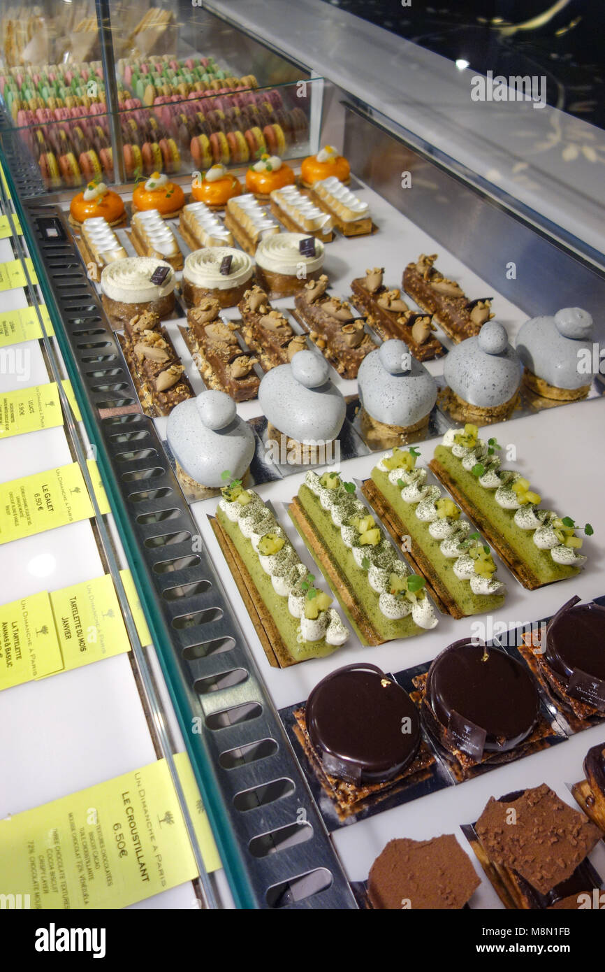 Paris, France - Jan 2, 2017: Pastries on display in a traditional ...