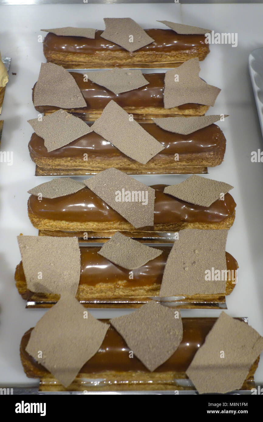 Paris, France - Jan 2, 2017: Pastries on display in a traditional ...