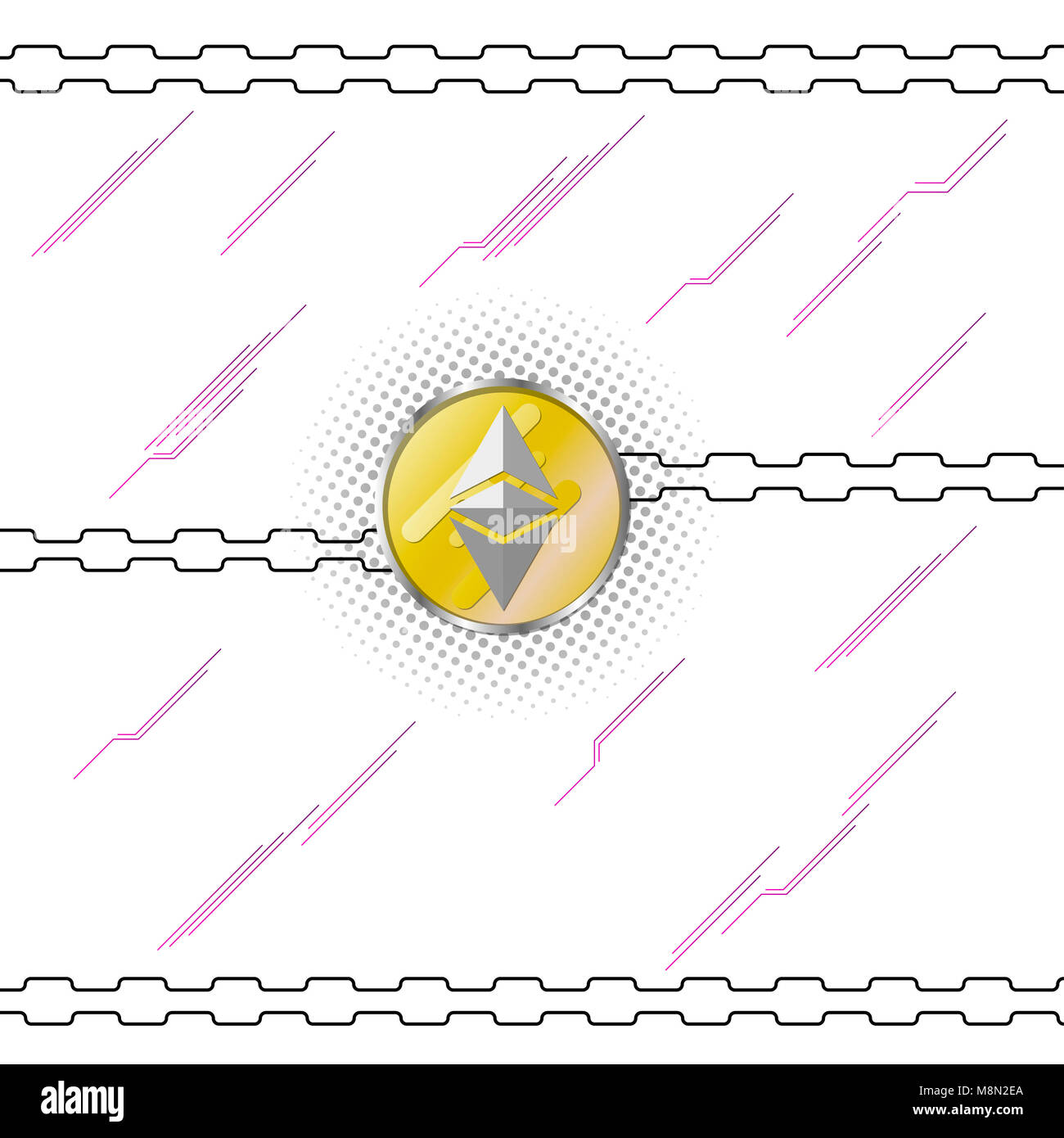 Blockchain illustration with ethereum coin. Creative vector banner ...