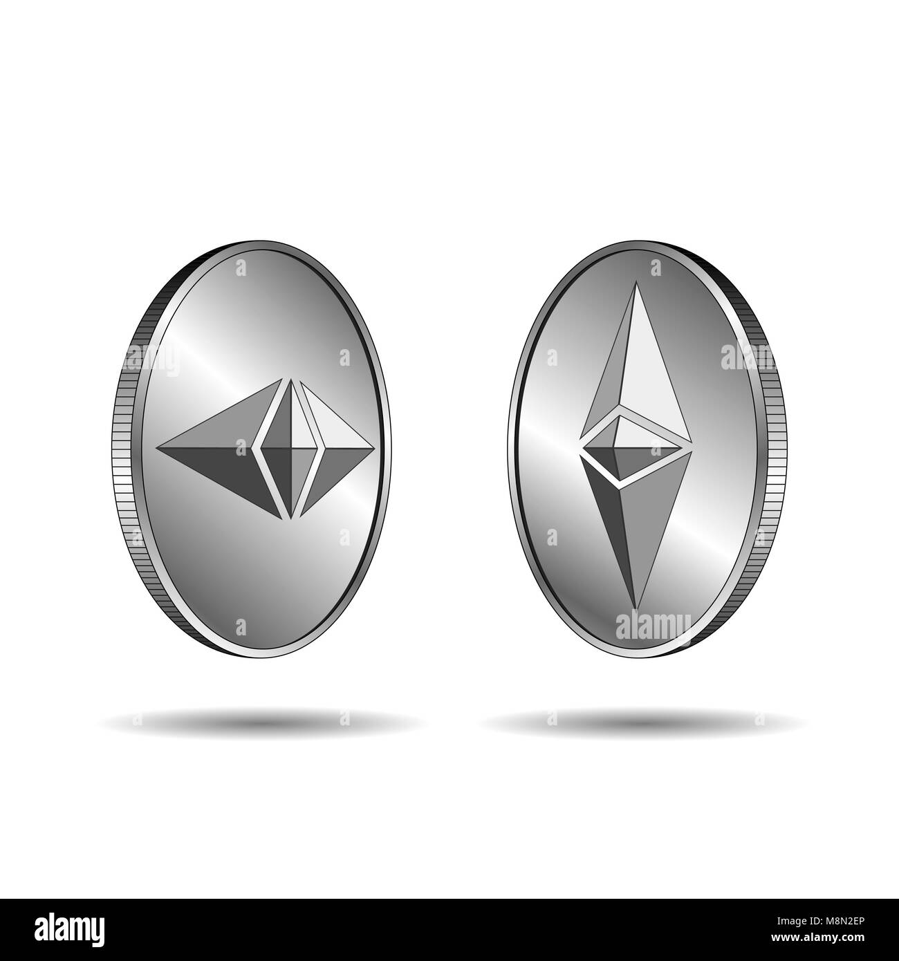 Ethereum coins isolated on white background. 3D isometric physical ...