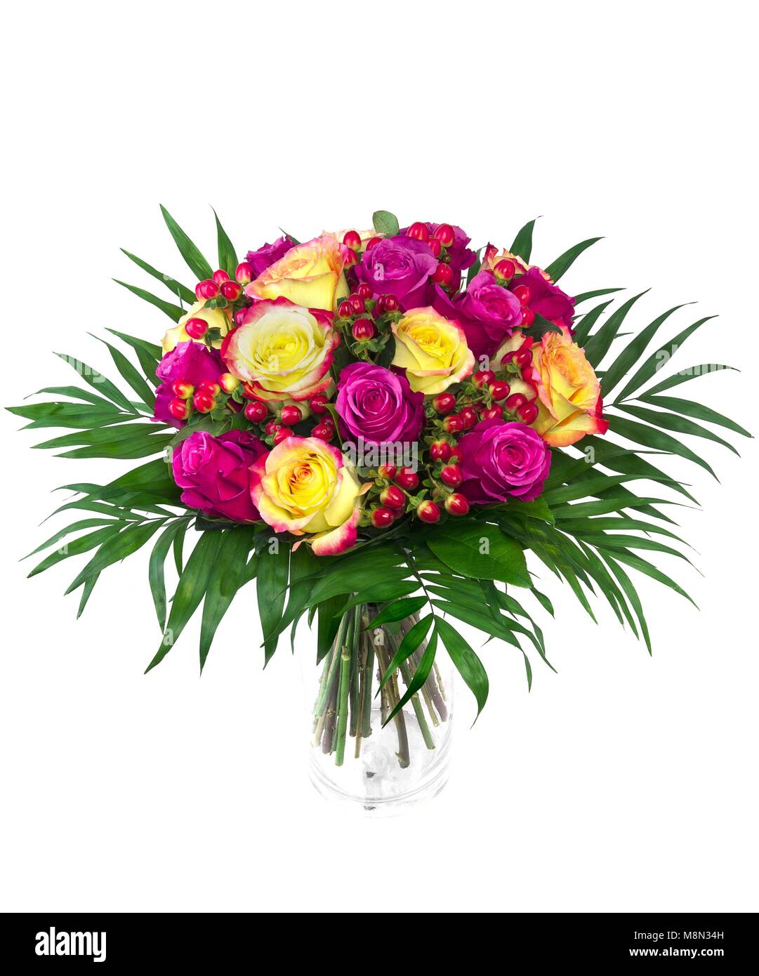 Beautiful Bouquet of colorful roses at white background isolated Stock ...
