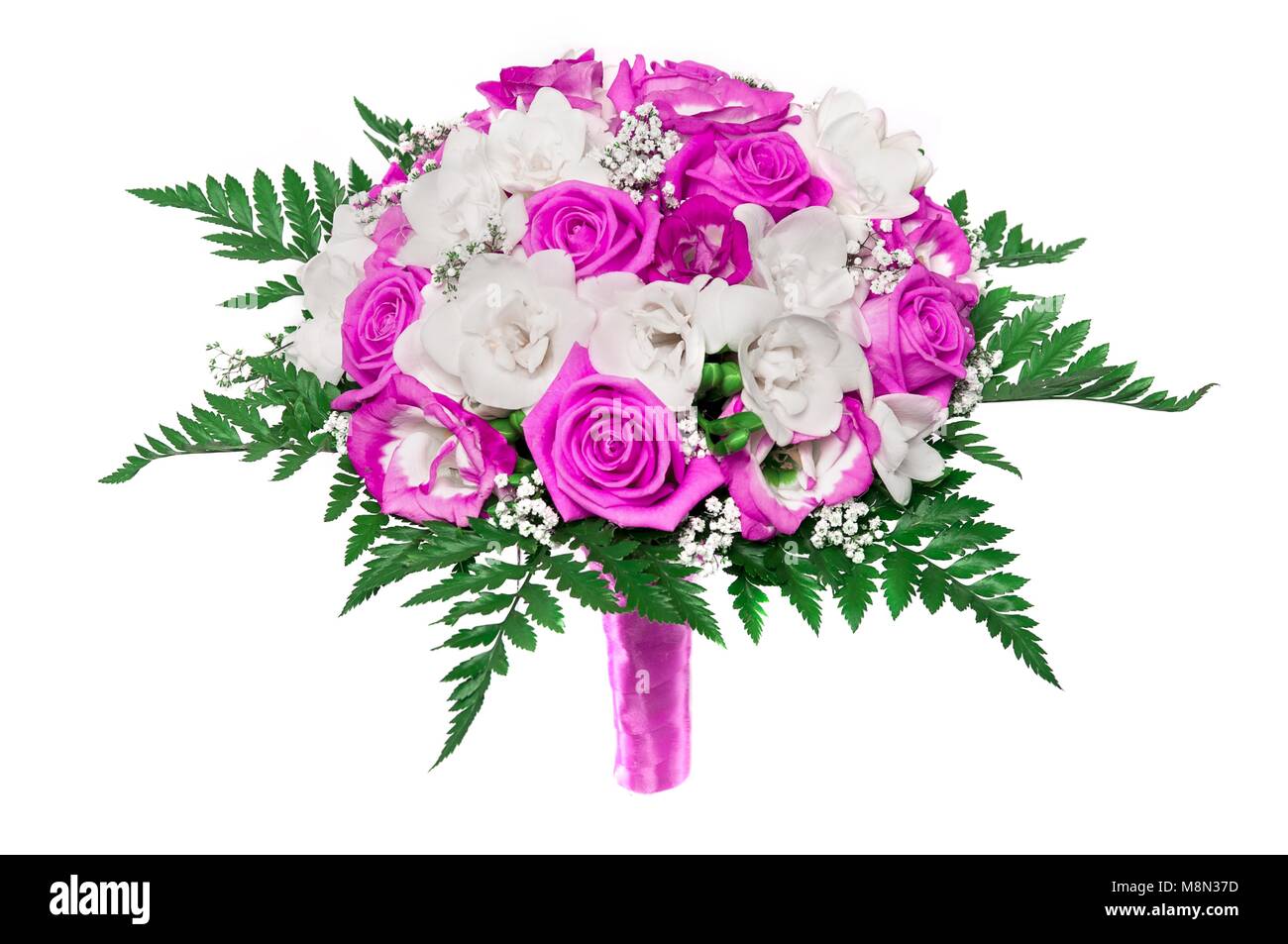 Beautiful Bouquet of pink roses at white background isolated Stock ...