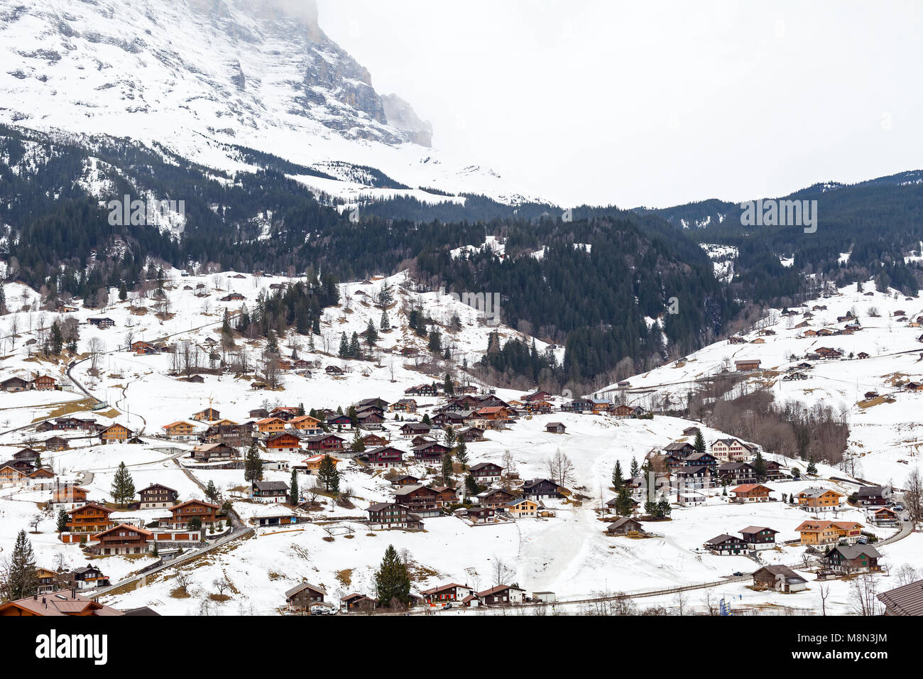 Scenic picture of the swiss alps, Grindelwald touristic village in ...