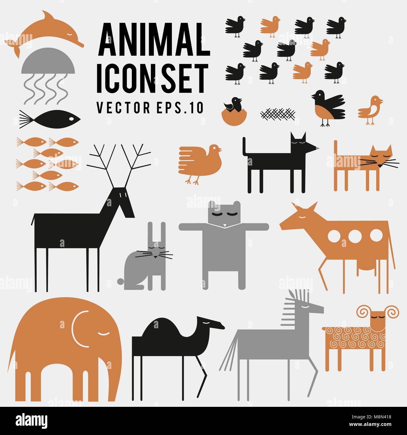 Vector set of animal, bird, fish icons. Collection of cute ...