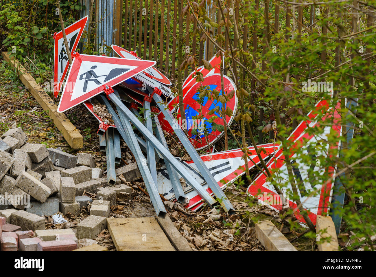 Construction area warning signs safety hi-res stock photography and ...