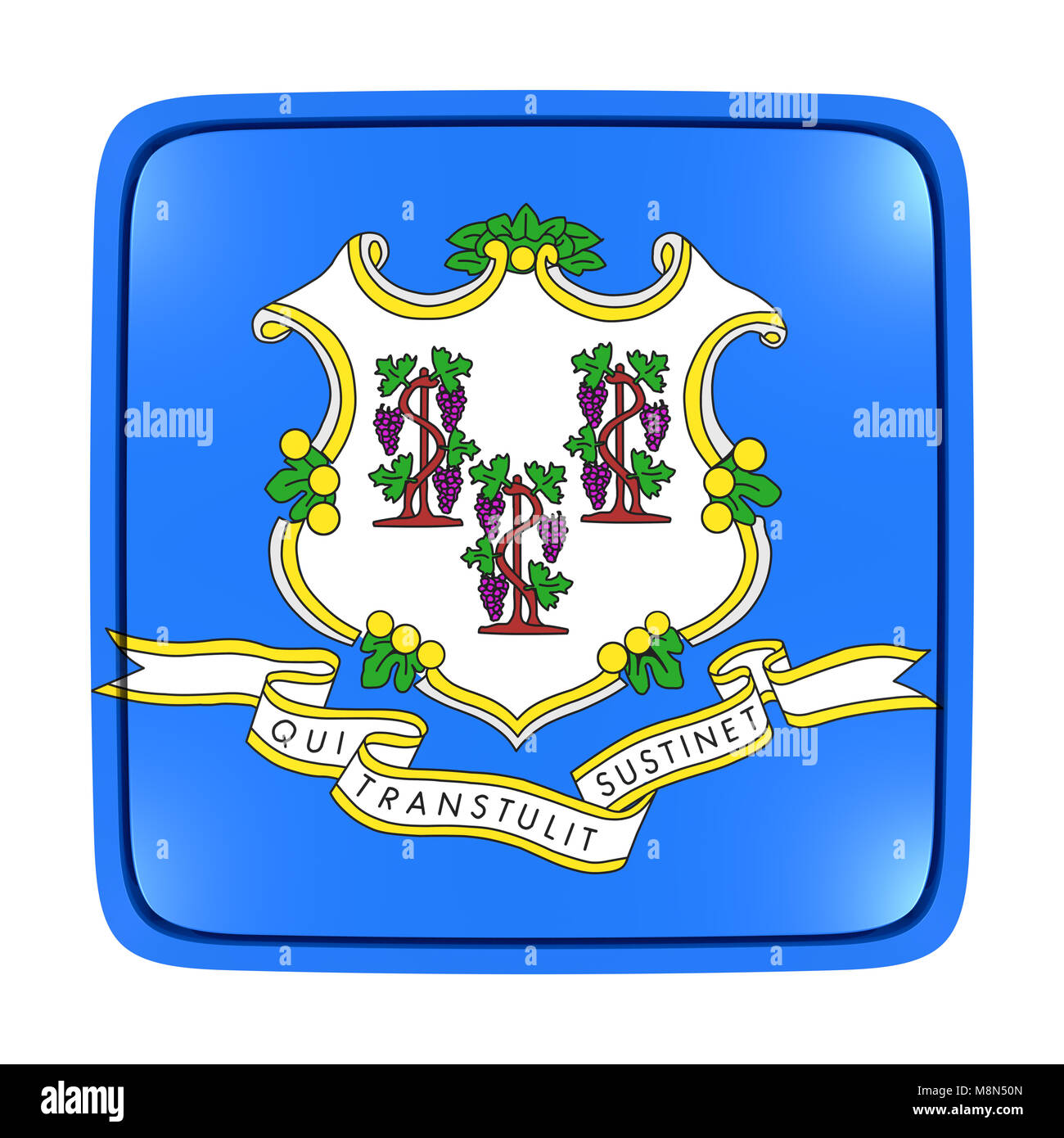3d rendering of a Connecticut State flag icon. Isolated on white ...