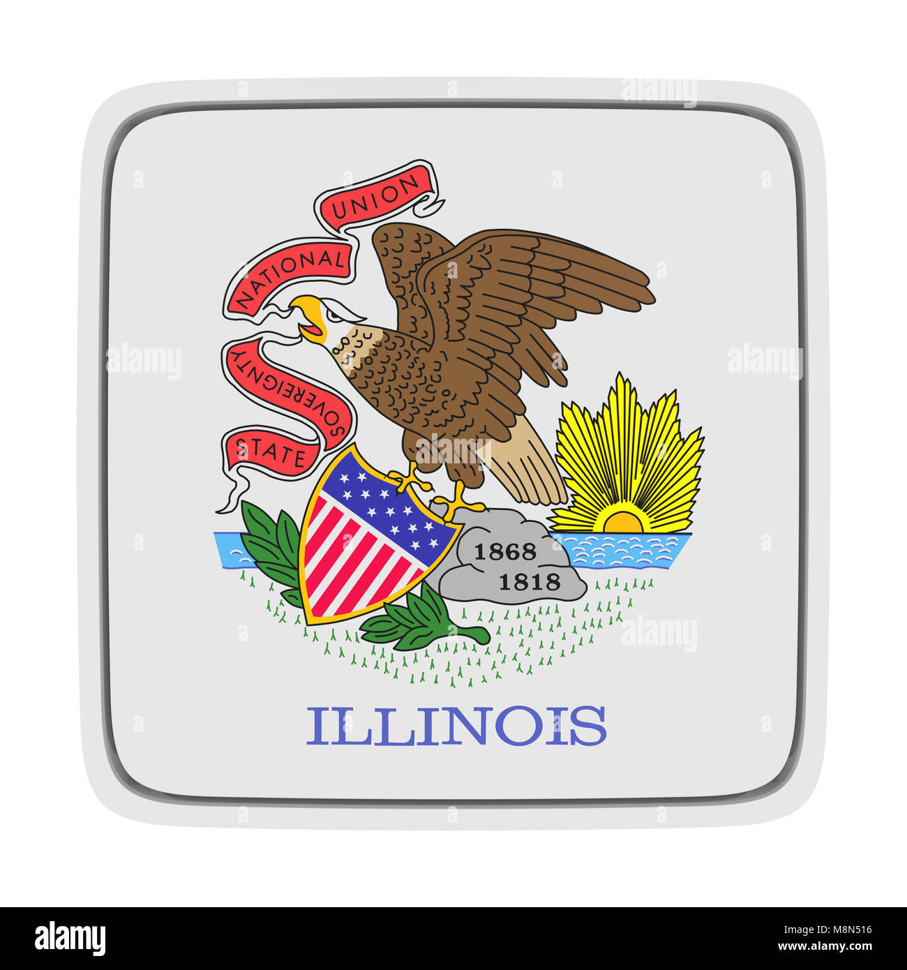 3d rendering of an Illinois State flag icon. Isolated on white ...