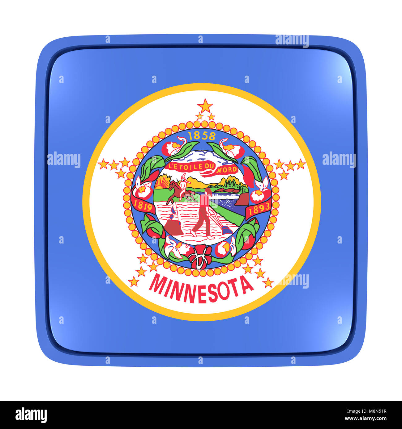 3d rendering of a Minnesota State flag icon. Isolated on white ...