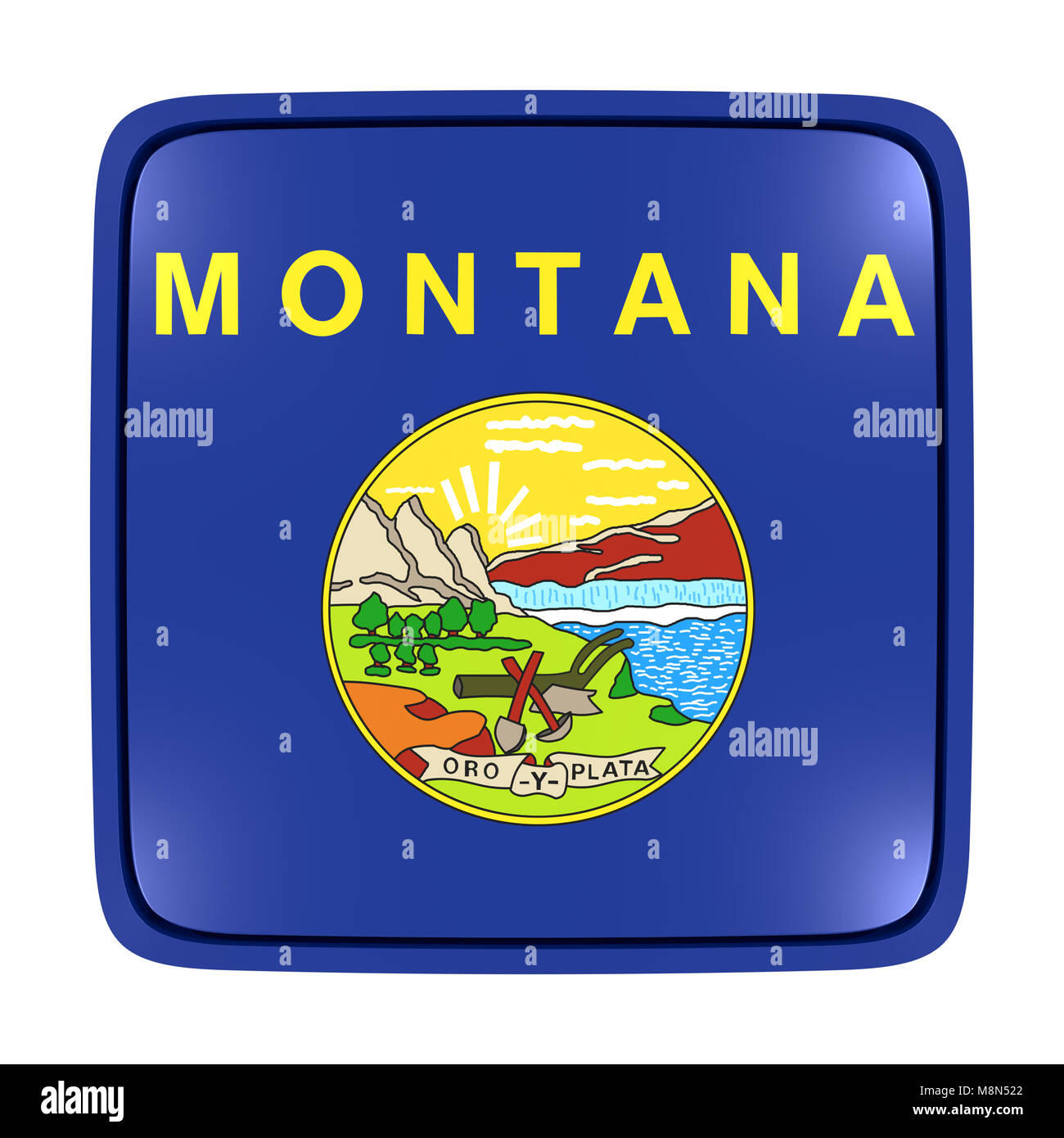 3d rendering of a Montana State flag icon. Isolated on white background ...