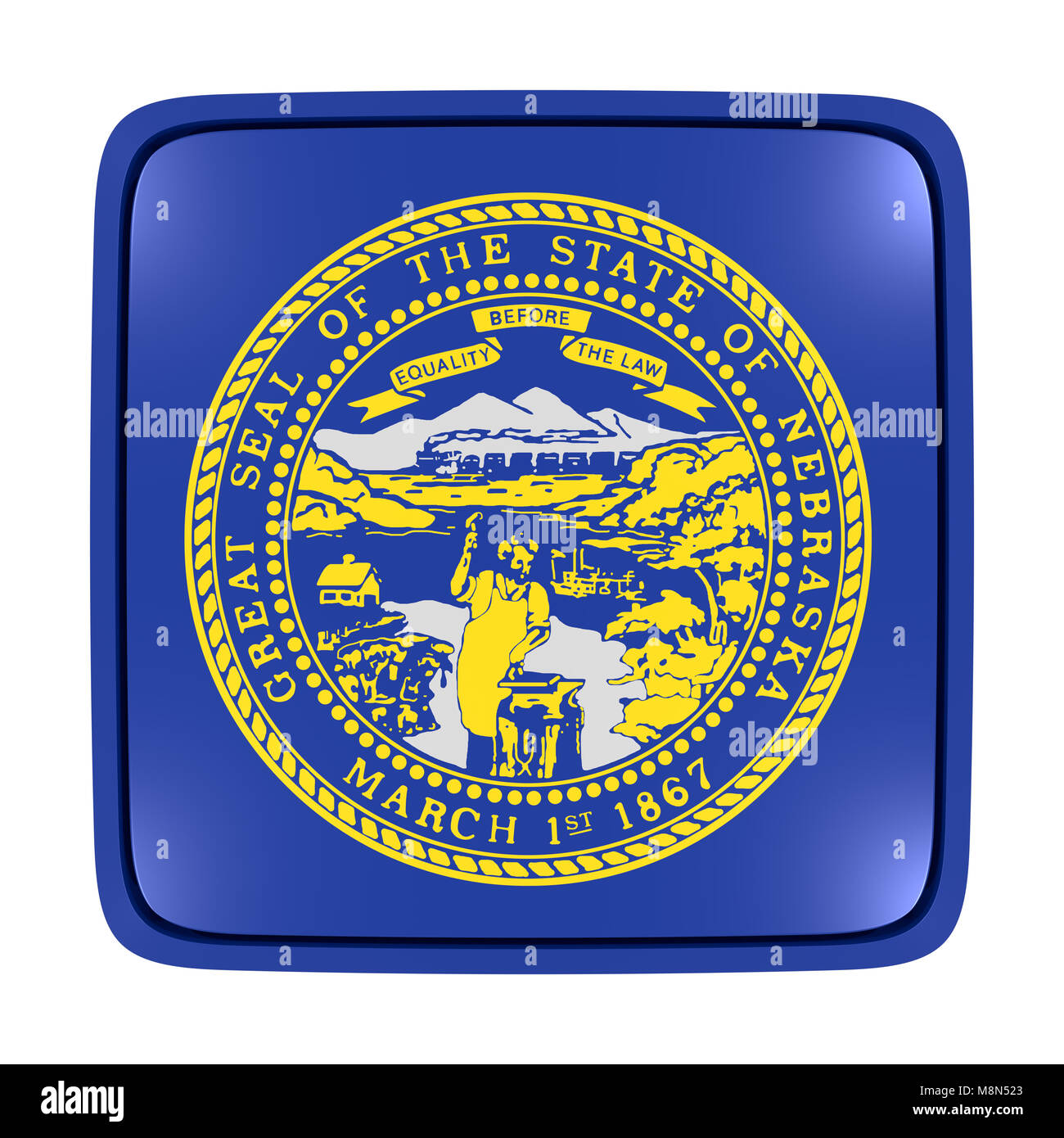 3d rendering of a Nebraska State flag icon. Isolated on white ...
