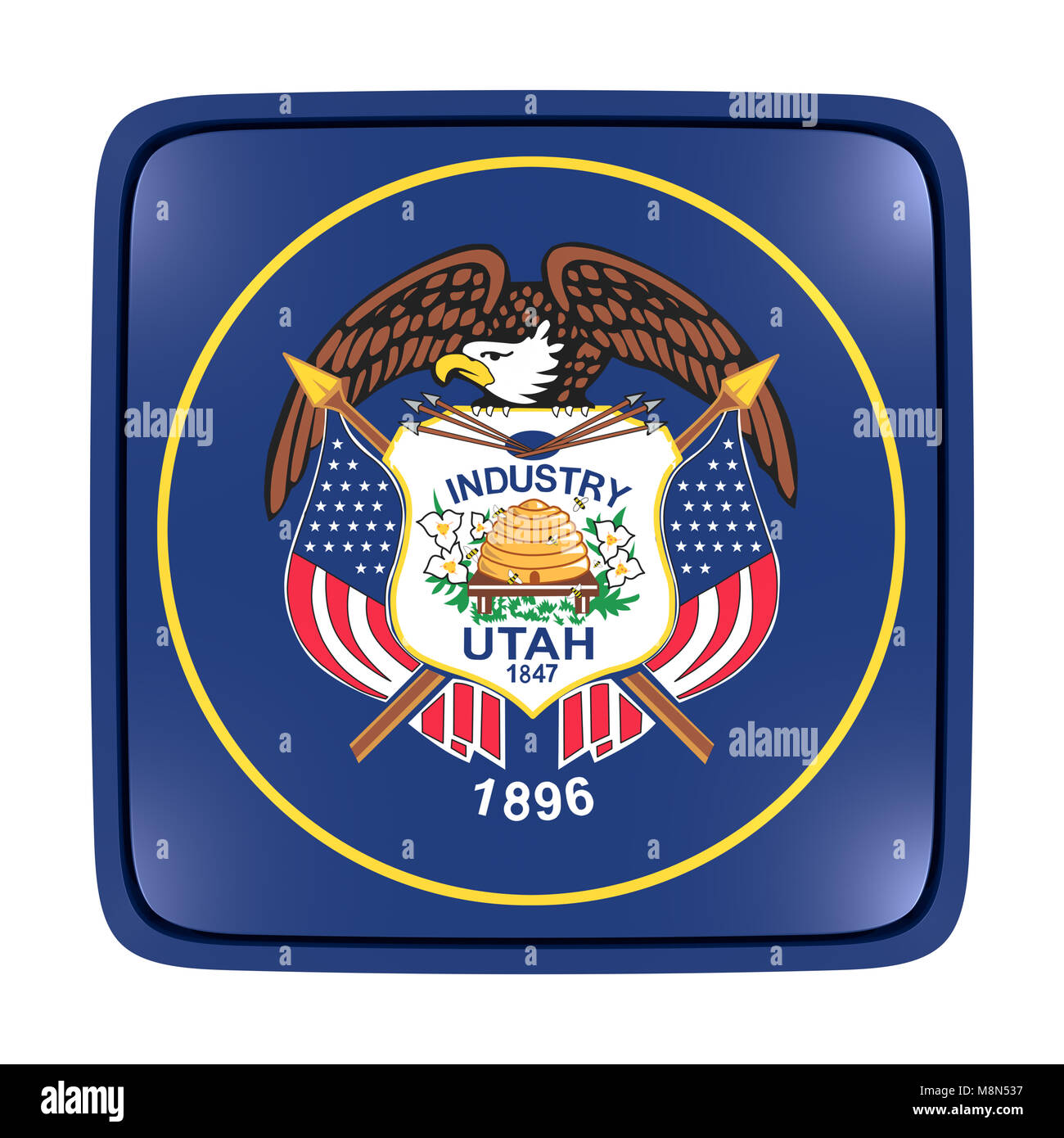 3d rendering of an Utah State flag icon. Isolated on white background ...