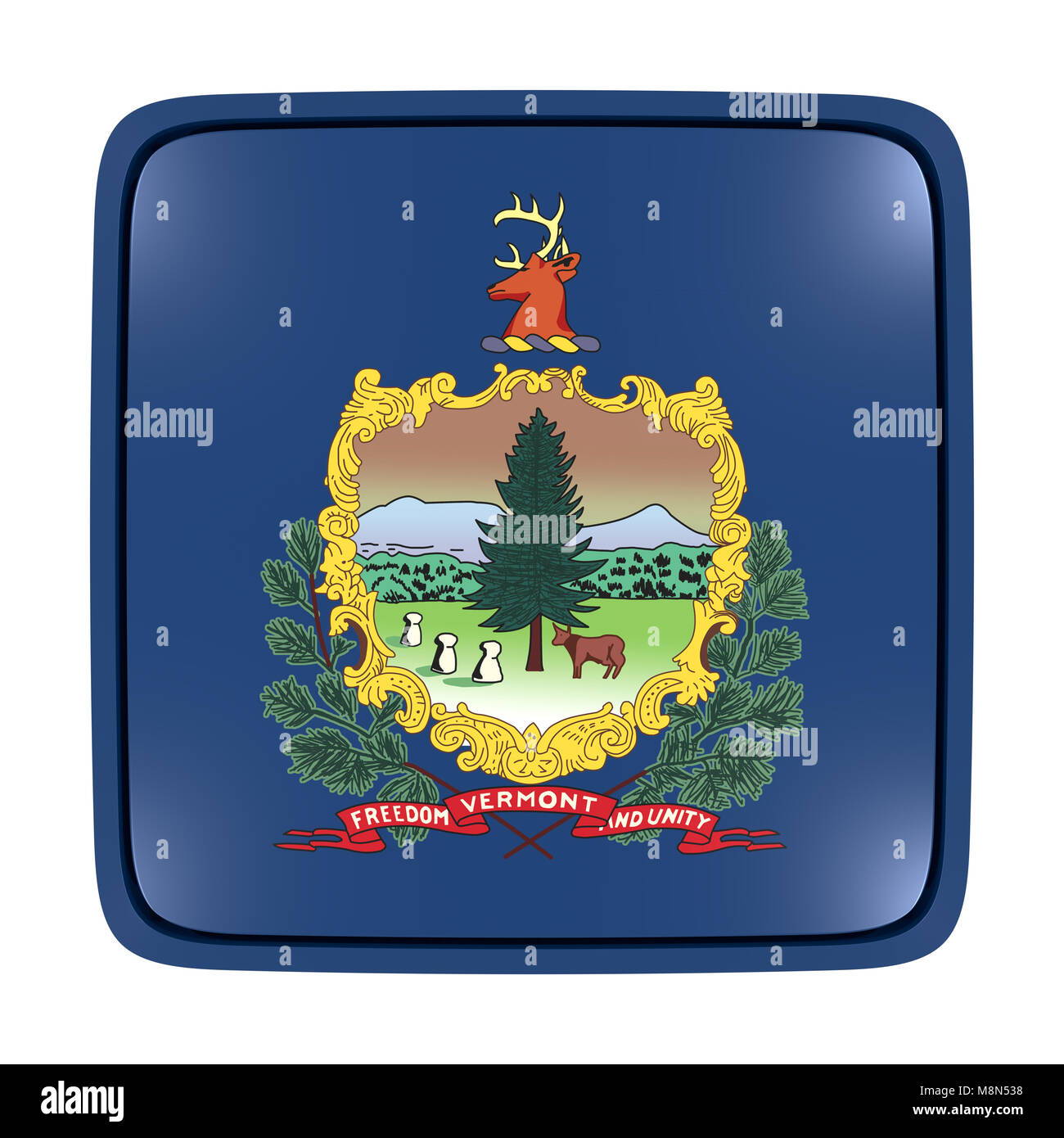 3d rendering of a Vermont State flag icon. Isolated on white background ...