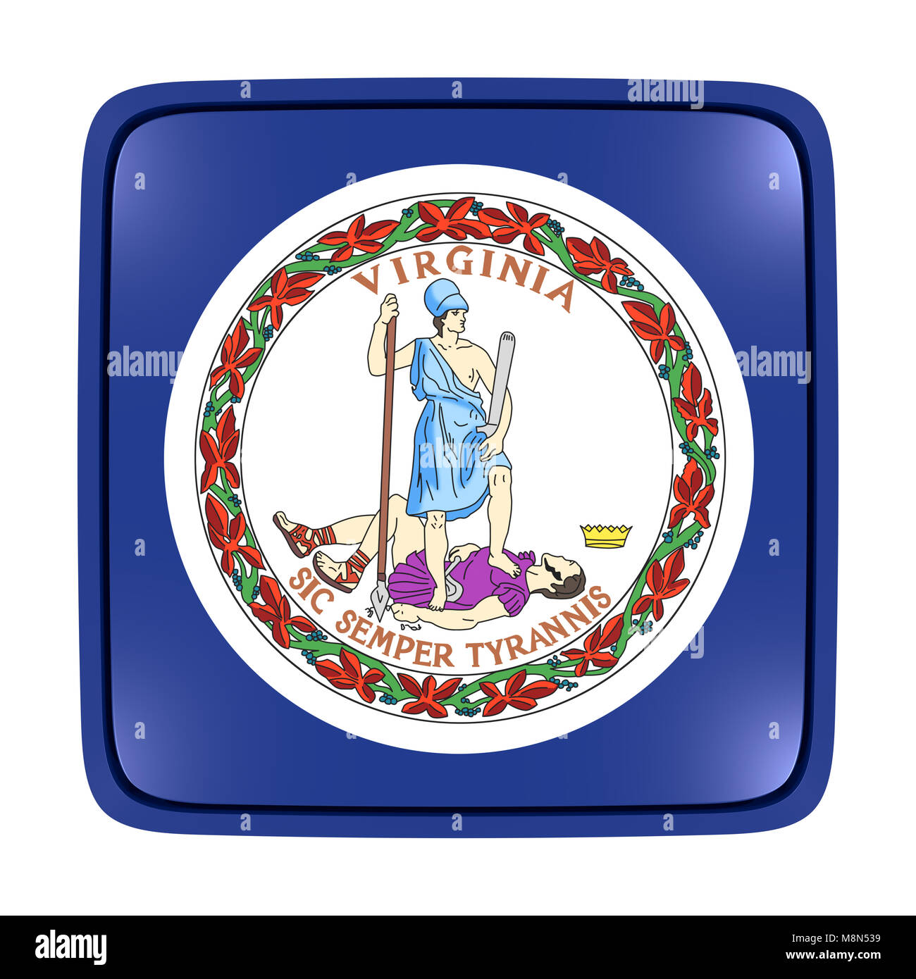 3d rendering of a Virginia State flag icon. Isolated on white ...