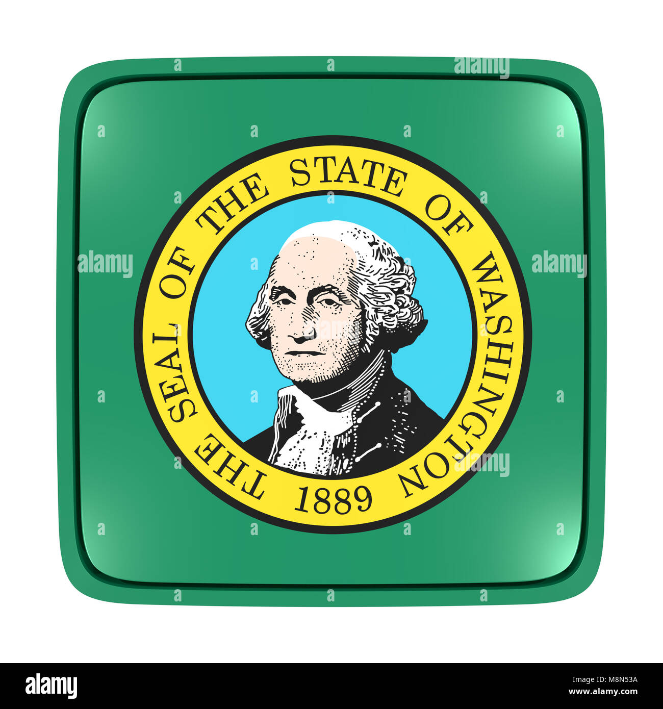 3d rendering of a Washington State flag icon. Isolated on white ...