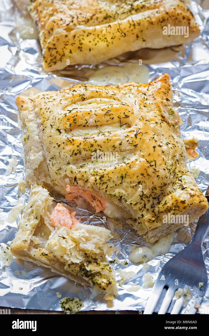 Salmon dill french pastry parcel Stock Photo - Alamy
