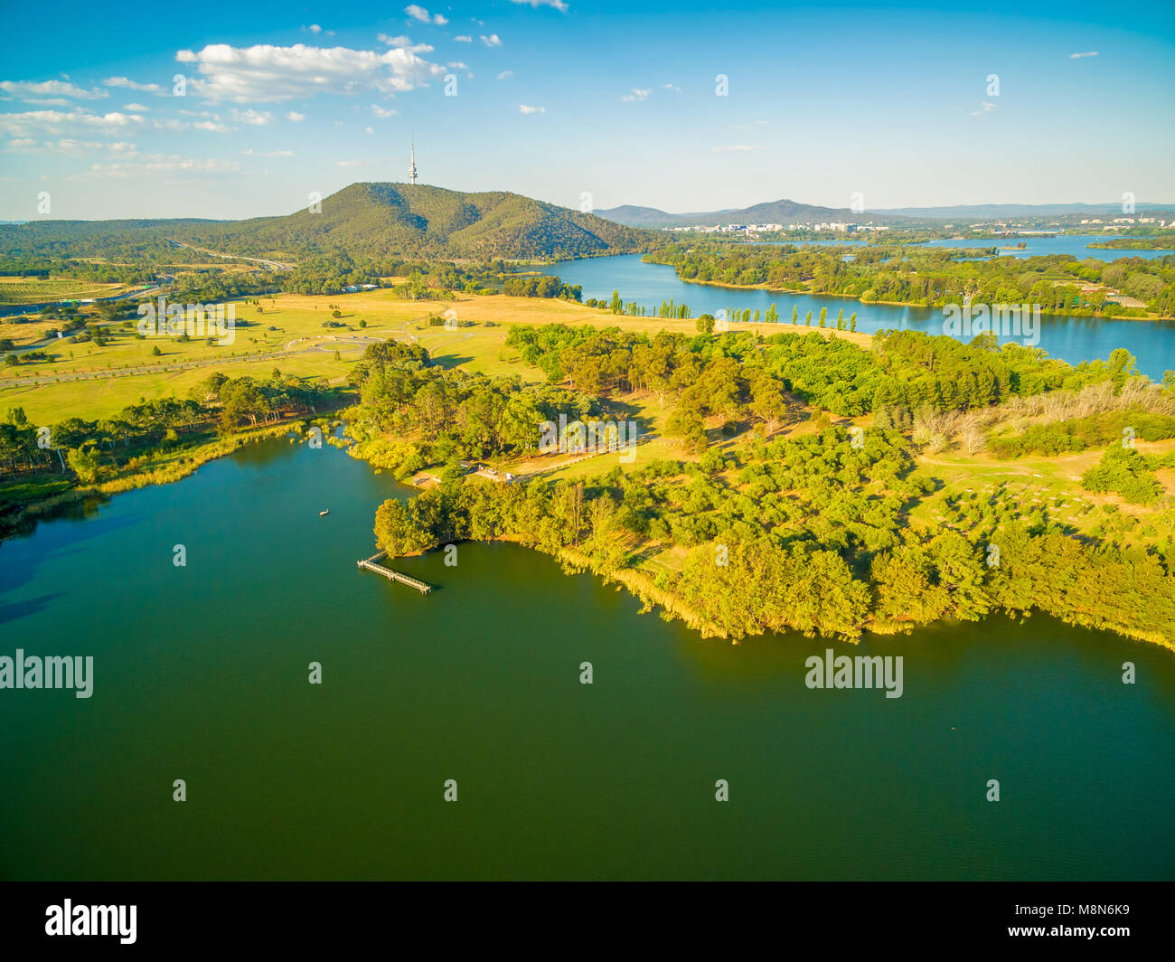 Aerial view of Lake Burley Griffin and iconic Telstra tower in Canberra, Australia Stock Photo ...