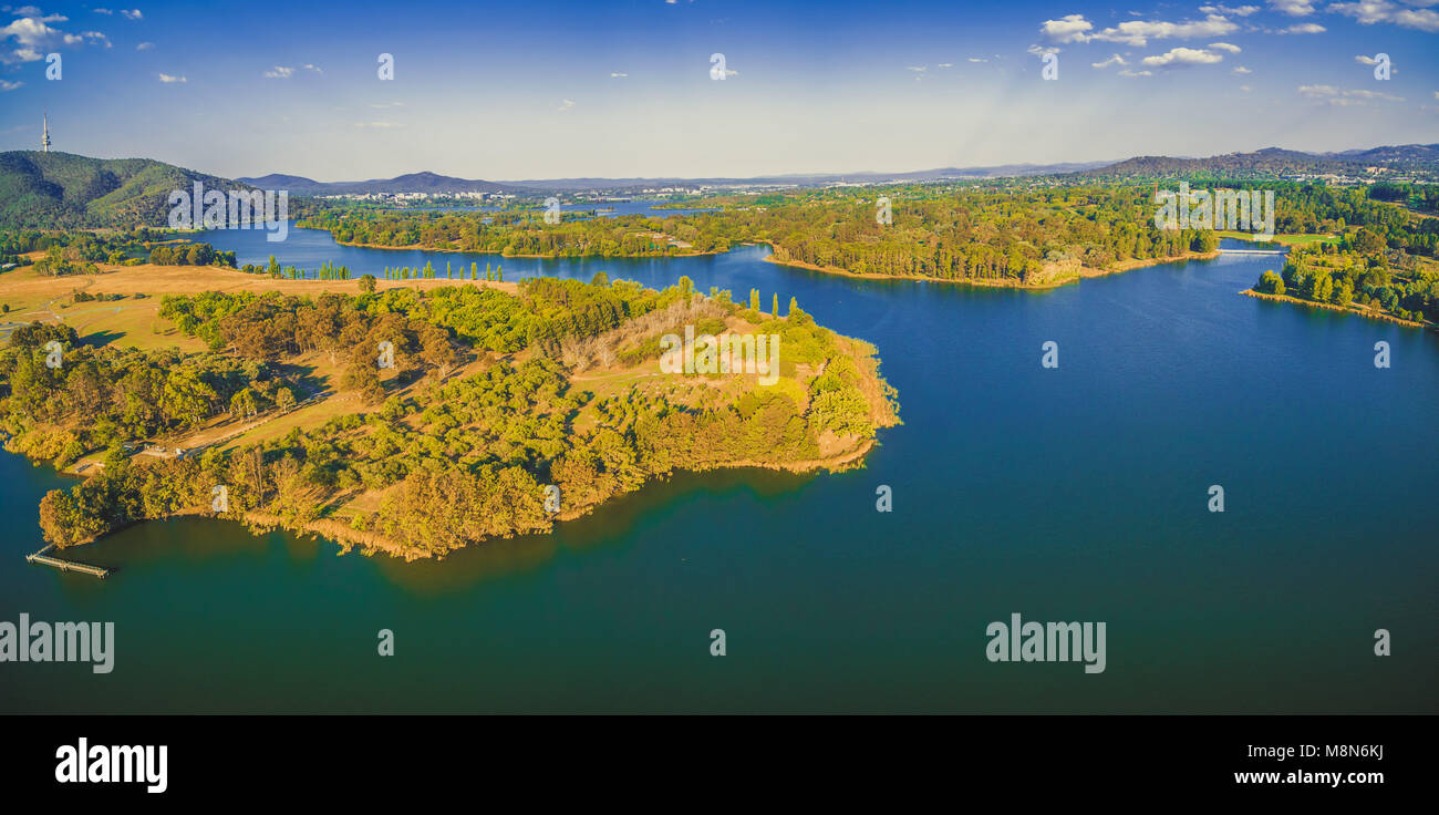 Aerial panorama of iconic lake Burley Griffin in Canberra, Australia Stock Photo - Alamy