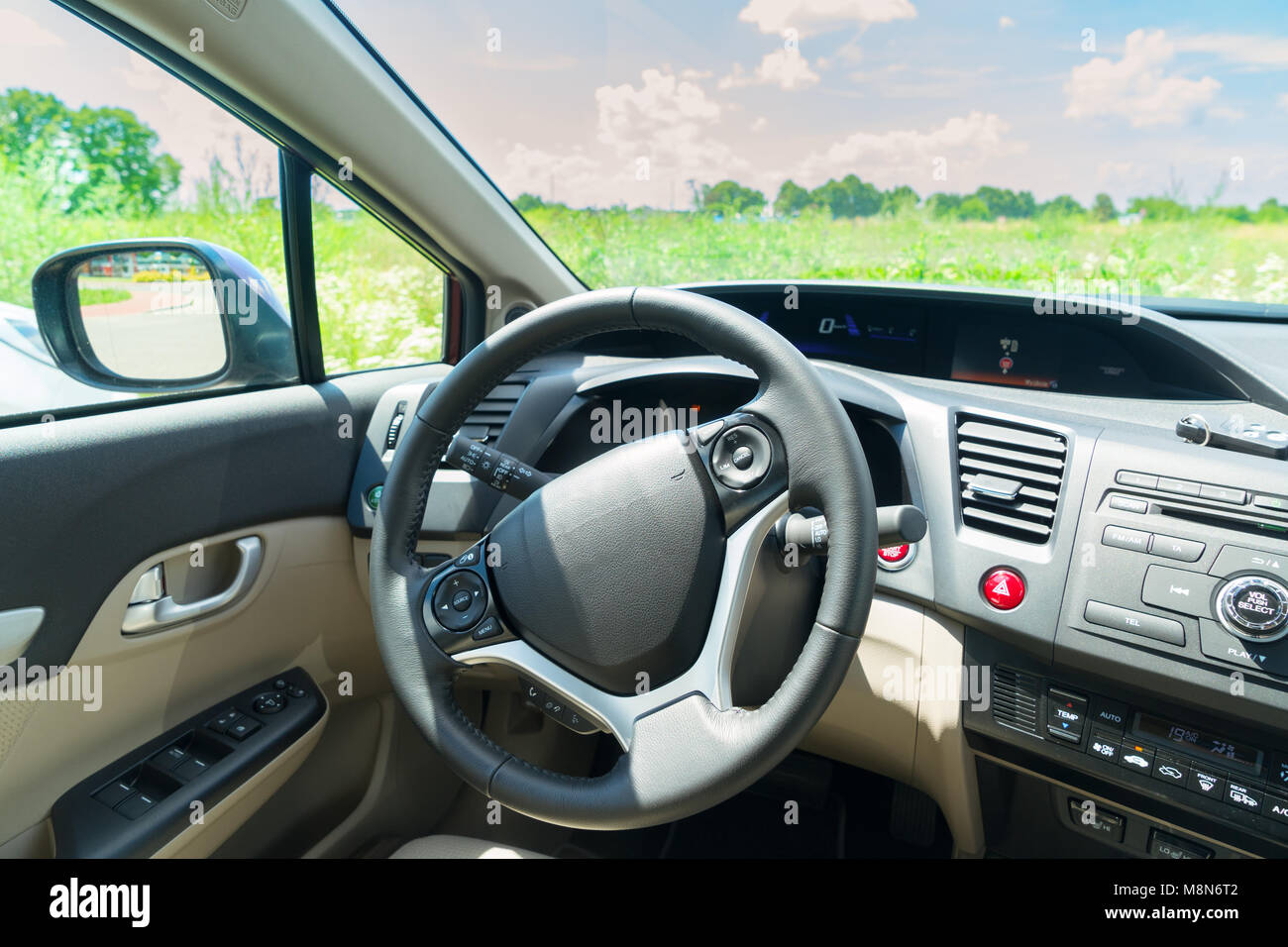car insideout windscreen with summer field, view inside out Stock Photo ...