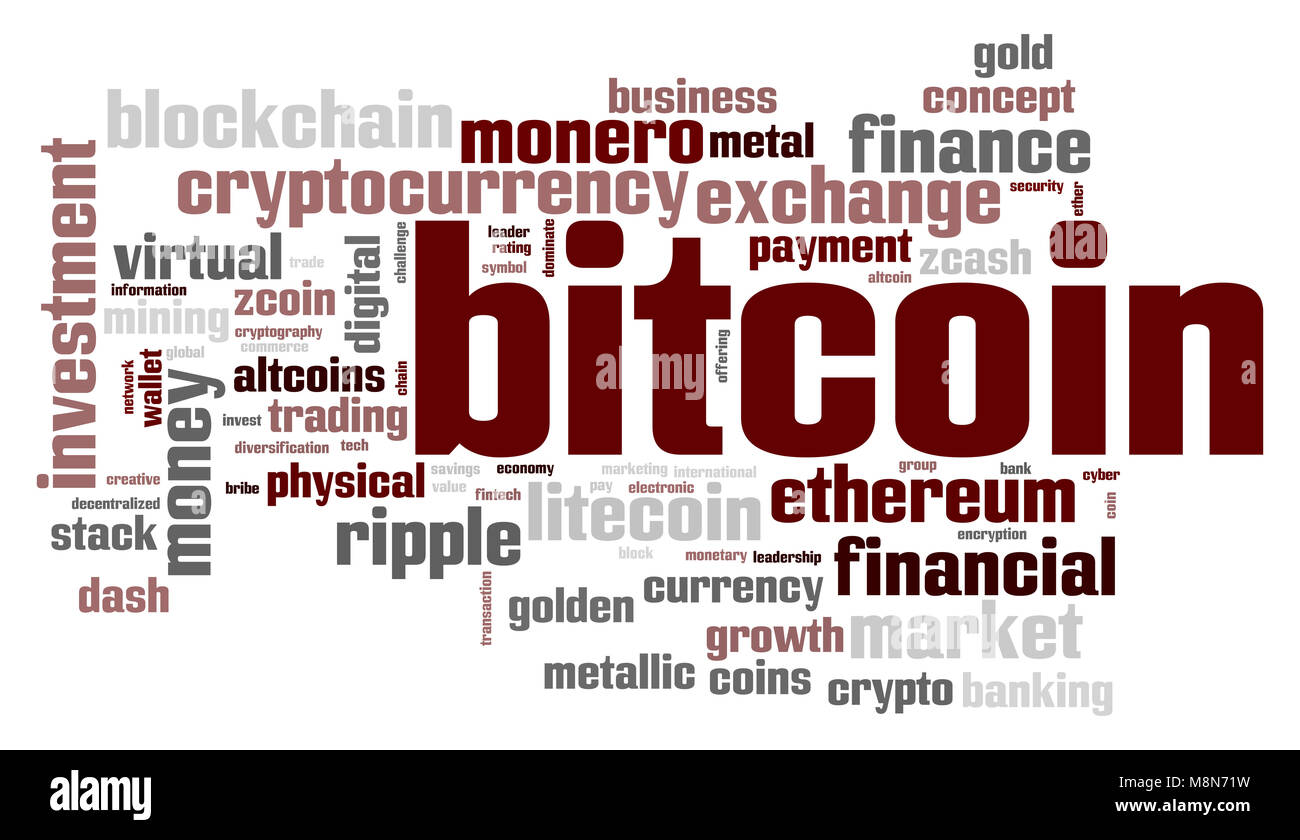 Bitcoin word cloud concept on white background, 3d rendering Stock ...