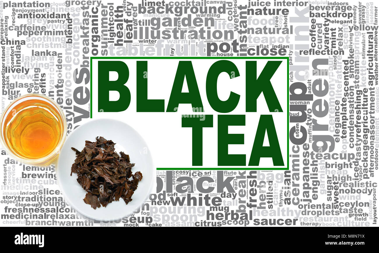 Black tea word cloud. Creative illustration of idea word lettering ...